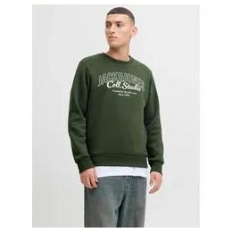Jack & Jones Sweatshirt JACK & JONES "JJMAKOTO SWEAT CREW NECK", Herren, Gr. L, duffel bag print:big print, angeraute Sweatware, Obermaterial: 80% Baumwolle, 20% Polyester, bedruckt, regular fit, Rundhals, Rippb&uuml;ndchen, Sweatshirts Sweatshirt