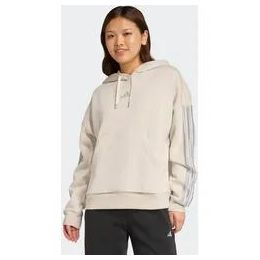 Kapuzensweatshirt Adidas SPORTSWEAR "HOLIDAY 3-STREIFEN FLEECE HOODIE", Damen, Gr. S, wonder aluminium, silber metallic, Obermaterial: 55% Baumwolle, 36% Polyester, 9% Viskose, angesetztes B&uuml;ndchen, Sweatshirts
