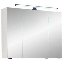 Badezimmerspiegelschrank SAPHIR "Quickset 500, 3 T&uuml;ren, 80cm breit, LED-Aufsatzleuchte", wei&szlig; matt, B:80cm H:64cm T:20cm, Schr&auml;nke, inkl. Schalter und Steckdose