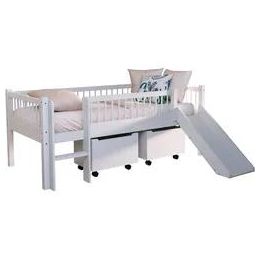 Massivholzbett Vipack "Forrest Made in Europe, stabil und hochwertig gebaut, mit 2 Rollboxen", wei&szlig;, wei&szlig;, wei&szlig;, B:175,8cm H:85cm L:207,5cm, Betten, Massivholzbett, inkl. umlaufenden Absturzschutz in Sprossenoptik, Buche wei&szlig; lackiert