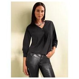 Langarmbluse Heine, Damen, Gr. 36, schwarz, 100% Polyester, Einsatz:100% Polyester, unifarben, V-Ausschnitt, Blusen