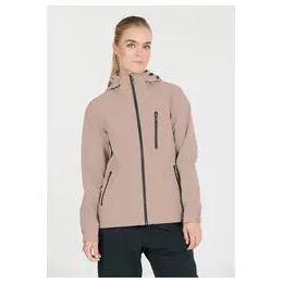 Outdoorjacke WEATHER REPORT "CAMELIA W-PRO15000", Damen, Gr. 42, hellbraun, schwarz, 94% Polyester, 6% Elasthan, bedruckt, mehrfarbig, normal, ohne Ausschnitt, Jacken Outdoorjacke, mit wasserdichter Beschichtung