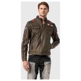 Cipo & Baxx Bikerjacke CIPO & BAXX "Jacke", Herren, Gr. S, braun, Stoff, 50% Polychlorid, 41% Baumwolle, 9% Polyurethan, unifarben, regular fit normal, Jacken, im Biker-Look