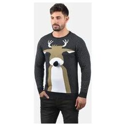 Strickpullover Blend "BHRudolph", Herren, Gr. XXL, blau (schwarz navy, nose), Feinstrick, 100% Polyacryl, regular fit, ohne Ausschnitt, eingesetzt, Pullover Strickpullover, Strickpullover mit Weihnachtsmotiv