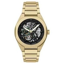 Giorgio Armani Automatikuhr ARMANI EXCHANGE "SYNC", gelbgoldfarben, schwarz, Armbanduhren, Herren, Automatikuhr, Armbanduhr, Herrenuhr, Edelstahlarmband, analog, 12/24-Std.-Anzeige