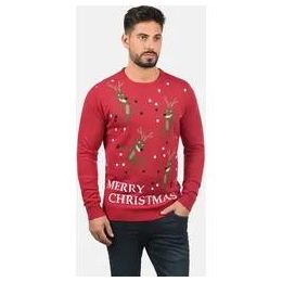 Strickpullover Blend "BHRudolph", Herren, Gr. L, rot (pomp rot, christmas), Feinstrick, 100% Polyacryl, regular fit, ohne Ausschnitt, eingesetzt, Pullover Strickpullover, Strickpullover mit Weihnachtsmotiv