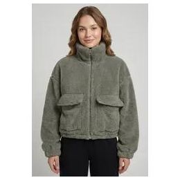Pl&uuml;schjacke Only "ONLANNA CONTACT LIFE SOL JACKET CC OTW", Damen, Gr. S, smokey olive, Pl&uuml;sch, Obermaterial: 100% Polyester, unifarben, normal, Jacken, mit aufgesetzten Taschen, weiche Pl&uuml;schqualit&auml;t