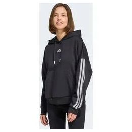 Kapuzensweatshirt Adidas SPORTSWEAR "HOLIDAY 3-STREIFEN FLEECE HOODIE", Damen, Gr. S, schwarz (schwarz, silber metallic), Obermaterial: 55% Baumwolle, 36% Polyester, 9% Viskose, angesetztes B&uuml;ndchen, Sweatshirts