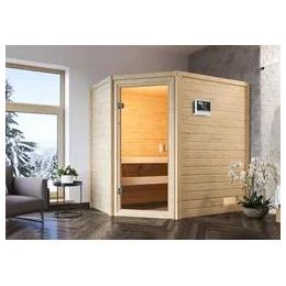 Sauna Karibu "Juli" mit bronzierter T&uuml;r SET, naturbelassen mit Ofen 9 kW", beige (naturbelassen), Saunaofen, externe Steuerung, 400 kW, Saunen, aus hochwertiger nordischer Fichte