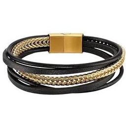Armband Bruno Banani "Schmuck Geschenk Edelstahlarmband Lederimitat", braun (gelbgoldfarben, braun), Armb&auml;nder, Damen, 21,5cm, Edelstahl Lederimitat, Edelstahl, Lederimitat, Armband
