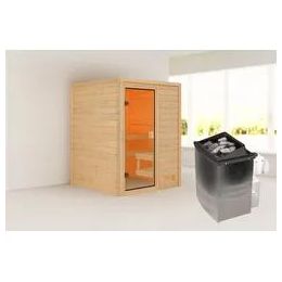 Sauna Karibu "Sandy" mit bronzierter T&uuml;r SET, naturbelassen, mit Ofen 9 kW", beige (naturbelassen), Saunaofen, integrierte Steuerung, 400 kW, Saunen, aus hochwertiger nordischer Fichte