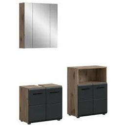 Badm&ouml;bel-Set Welltime "FLORENZ, TOPSELLER, 3-teilige Badkombination, hochwertige MDF-Front", nox oak nb, schwarz matt, B:135cm H:185cm T:30cm, Holzwerkstoff, MDF, Kastenm&ouml;bel-Sets, Badm&ouml;bel-Set, Bad-Kombination, Bad-M&ouml;bel, Badezimmer, Kombination, Kombi