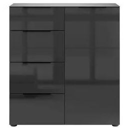 Kommode MANJANA M&Ouml;BEL "mit Chrom oder Schwarz matten Metallgriffen & Glasfront, Soft-Close", anthrazit matt, glas anthrazit, metall schwarz matt, B:90cm H:98,7cm T:40cm, Glas, Holzwerkstoff, Metall, Sicherheitsglas ESG, Sideboards, Kommode, melaminbeschichteter Korpus, mit Vollauszug, Made in Germany