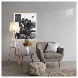 Bild mit Rahmen queence "Vintage Polo Pferderennen", farbe rahmen: beige, farbe bild(er): schwarz, B:50cm H:70cm T:1,5cm, Acrylglas, Holzrahmen, Bilder, HD Premium Poster-Druck inkl. Echtholzrahmen in beige
