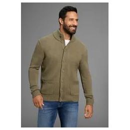 MAN'S WORLD Strickjacke MAN'S WORLD "Highlight mit Kn&ouml;pfen& Taschen", Herren, Gr. L (52/54), gr&uuml;n, Strick, Obermaterial: 80% Polyacryl, 20% Baumwolle, meliert, regular fit, Rippb&uuml;ndchen, Strickjacken Strickjacke, mit Stehkragen,weicher Griff, Perfekt f&uuml;r die k&auml;ltere Jahreszeit
