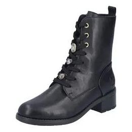 Winterstiefelette Rieker, Damen, Gr. 38, schwarz, Lederimitat, unifarben, Schuhe Winterstiefelette, Schn&uuml;rstiefelette, Boots, Blockabsatz, mit Schmuckelementen