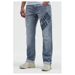 Comfort-fit-Jeans CAMP DAVID, Herren, Gr. 31, L&auml;nge 32, grau blau jogg, Sweatware, Material: 68% Baumwolle, 16% Polyester, 14% Lyocell, 2% Elasthan, Zusatz: Enth&auml;lt nichttextile Teile tierischen Ursprungs (Badge), bedruckt, comfort fit, Jeans, aus Sweatmaterial
