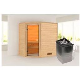 Sauna Karibu "Juli" mit bronzierter T&uuml;r SET, naturbelassen mit Ofen 9 kW", naturbelassen, Saunaofen, integrierte Steuerung, 400 kW, Saunen, aus hochwertiger nordischer Fichte