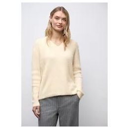 V-Ausschnitt-Pullover Street One, Damen, Gr. 42, soft beige, Stoff, 55% Polyester, 45% Baumwolle, unifarben, normal normal, V-Ausschnitt, B&uuml;ndchen, Pullover, Grobstrick