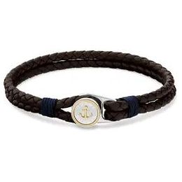 Lederarmband Tommy Hilfiger "NAUTICAL", edelstahlfarben, braun, blau, gelbgoldfarben, Armb&auml;nder, Herren, 19cm, Edelstahl Leder, Edelstahl, Leder, Lederarmband