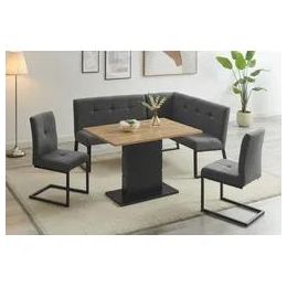 Eckbankgruppe OTTO HOME "Geranie, Sitzgruppe, Eckbank inkl. Stauraum, Esstisch, 2 Freischwinger", grau, B:180cm H:80,5cm T:61,5cm, MDF, Metall, Polyester, Sitzm&ouml;bel-Sets, Eckbankgruppe, mit und ohne Stauraum w&auml;hlbar