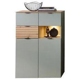 Highboard Innostyle "INA Highboard, 84 x 125 x 45 cm (B/H/T)", schilfgr&uuml;n, artisan eiche, B:84cm H:125cm T:45cm, ABS-Kunststoff, Holzwerkstoff, MDF, Metall, Sideboards, Highboard, 2 t&uuml;rig, 3 Schubladen, inkl. Beleuchtung, Softclose