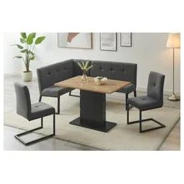 Eckbankgruppe OTTO HOME "Geranie, Sitzgruppe, Eckbank inkl. Stauraum, Esstisch, 2 Freischwinger", grau, B:180cm H:80,5cm T:61,5cm, MDF, Metall, Polyester, Sitzm&ouml;bel-Sets, Eckbankgruppe, mit und ohne Stauraum w&auml;hlbar, Topseller