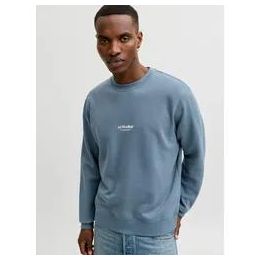 Jack & Jones Sweatshirt JACK & JONES "JJESOHO SWEAT CREW NECK NOOS", Herren, Gr. M, blau mirage, angeraute Sweatware, Obermaterial: 80% Baumwolle, 20% Polyester, bedruckt, unifarben, relaxed fit h&uuml;ftlang, Rundhals, Rippb&uuml;ndchen, Sweatshirts Sweatshirt, Baumwollmischung, relaxed fit