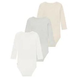 Langarmbody HUGGIES BABYWEAR "HUGB 3PK BODYSUIT", Jungen, Gr. 6 (86), N-Gr, huggies oatmeal htr, Feinripp, Obermaterial: 100% Baumwolle, unifarben, normal lang, Rundhals, abgerundeter Saum, Bodys, 3er-Pack, in Ripp-Optik