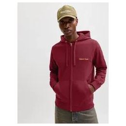 Jack & Jones Kapuzensweatshirt JACK & JONES "JORNORREBRO EMB SWEAT ZIP HOOD NOOS", Herren, Gr. M, cabernet, angeraute Sweatware, Obermaterial: 89% Baumwolle, 11% Polyester, bedruckt, relaxed fit normal, Rundhals, Rippb&uuml;ndchen, Sweatshirts, mit Stickerei