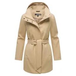Kurzmantel Marikoo "Katalinaa", Damen, Gr. 3XL, beige, 90% Polyester, 10% Viskose, M&auml;ntel Kurzmantel, Eleganter Wickel Mantel mit Tailleng&uuml;rtel und Oversized Hood Kapuze