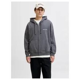 Jack & Jones Kapuzensweatshirt JACK & JONES "JORNORREBRO EMB SWEAT ZIP HOOD NOOS", Herren, Gr. XL, asphalt, angeraute Sweatware, Obermaterial: 89% Baumwolle, 11% Polyester, unifarben, relaxed fit normal, Rundhals, Rippb&uuml;ndchen, Sweatshirts, mit Stickerei