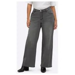 Bequeme Jeans sheego, Damen, Gr. 40, Normalgr&ouml;&szlig;en, stone, grau, denim, 95% Baumwolle, 3% Polyester, 2% Elasthan, unifarben, lang, Jeans