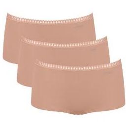 Panty Sloggi "GO Crush Short C3P", Damen, Gr. XL, beige (cameo braun), Single Jersey, Obermaterial: 95% Baumwolle, 5% Elasthan, k&ouml;rpernah, Unterhosen Panty, mit Spitzendetails