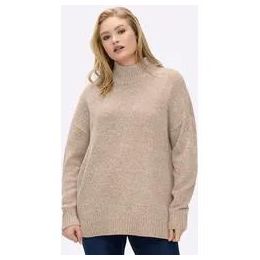 Stehkragenpullover sheego "Pullover", Damen, Gr. 56/58, beige, meliert, 100% Polyacryl, meliert, Pullover Stehkragenpullover