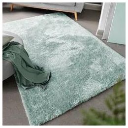 Hochflor-Teppich LUXOR living "Gela", blau (t&uuml;rkis), B:60cm H:45mm L:110cm, Polyester, Teppiche, Uni Farben, weich und flauschig, ideal im Wohnzimmer & Schlafzimmer