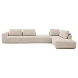Wohnlandschaft Musterring, silber, B:395cm H:78cm T:202cm, 100% Polyester, Sofas, Wohnlandschaft, Anreihsofa mit Armlehne links, Eckteil rechts mit Kissen & Hocker