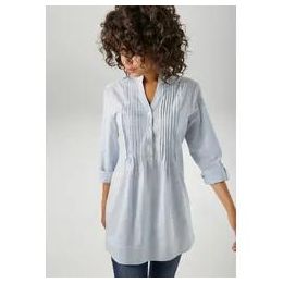 Longbluse Aniston CASUAL, Damen, Gr. 44, hellblau, Web, Obermaterial: 100% Baumwolle, unifarben, figurumspielend ca. Mitte Oberschenkel, Rundhals, 1-Knopf-Manschette krempelbar, Blusen Longbluse, mit dekorativer Biesenverarbeitung, Topseller