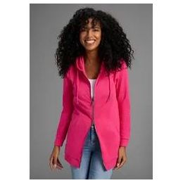 Sweatjacke Flashlights, Damen, Gr. 40/42, pink, Interlock, Obermaterial: 95% Baumwolle, 5% Elasthan. Kapuzenfutter: 100% Baumwolle, unifarben, Basic, l&auml;ssig geschnitten Po-bedeckend, Sweatjacken Sweatjacke, in langer Form mit Zipper