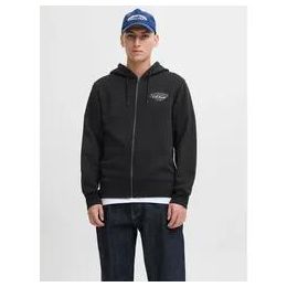 Jack & Jones Kapuzensweatjacke JACK & JONES "JJMAKOTO SWEAT ZIP HOOD", Damen, Gr. L, schwarz, angeraute Sweatware, Obermaterial: 80% Baumwolle, 20% Polyester, bedruckt, regular fit, Rippb&uuml;ndchen, Sweatjacken