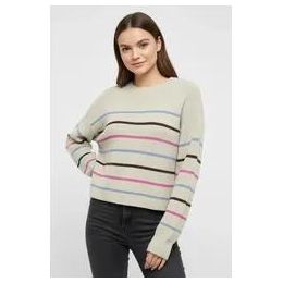 Strickpullover Only "ONLIBI LS STRIPE O-NECK CC KNT", Damen, Gr. L, baby's breath stripes:cashmere mel, decadent, carmine mel, thin, Strick, Obermaterial: 50% Viskose, 27% Nylon, 23% Polyester, gestreift, regular fit normal, Rundhals, Pullover Strickpullover