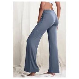 Jazzpants Lascana, Damen, Gr. 48/50, N-Gr, blau (jeans), Single Jersey, Obermaterial: 93% Polyester, 7% Elasthan, unifarben, Basic, lang, Hosen, mit Umschlagbund zum Raffen