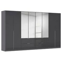 Dreht&uuml;renschrank OTTO HOME "Kleiderschrank Kleiderschr&auml;nke Schrank Garderobe AGORDO mit Glasfront", graumetallic, glas basalt, B:360cm H:229cm T:54cm, Holzwerkstoff, Schr&auml;nke, Dreht&uuml;renschrank, mit Au&szlig;enschubk&auml;sten, in 7 Breiten und 2 H&ouml;hen MADE IN GERMANY