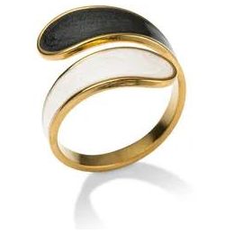 Fingerring Firetti "Schmuck Geschenk Edelstahl Damenring", gelbgoldfarben, schwarz, wei&szlig;, Fingerringe, Damen, 3,9 g, Edelstahl, 5mm, Fingerring, Made in Germany - mit Glasstein