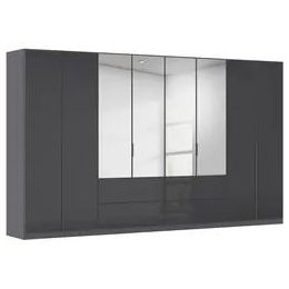 Dreht&uuml;renschrank OTTO HOME "Kleiderschrank Kleiderschr&auml;nke Schrank Garderobe AGORDO mit Glasfront", graumetallic, glas basalt, B:360cm H:229cm T:54cm, Holzwerkstoff, Schr&auml;nke, Dreht&uuml;renschrank, mit Au&szlig;enschubk&auml;sten, in 7 Breiten und 2 H&ouml;hen MADE IN GERMANY