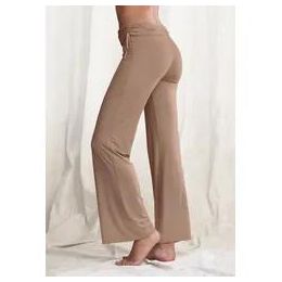 Jazzpants Lascana, Damen, Gr. 36/38, N-Gr, blau (taupe), Single Jersey, Obermaterial: 93% Polyester, 7% Elasthan, unifarben, Basic, lang, Hosen, mit Umschlagbund zum Raffen