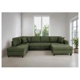 Wohnlandschaft TRENDS BY HG "Moritz, U-Form", d508 enjoy new 47 wintermoss,, B:324cm H:86cm T:178cm, 92% Polyester;8% Nylon, Sofas, Wohnlandschaft, inkl. Bettfunktion und Bettkasten, inkl. 2 Zierkissen