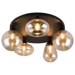 Trio LEUCHTEN Deckenleuchte "Lumina, Deckenlampe 5-flammig mit Glasschirm, exkl 5x E14, max 10W", amber, schwarz matt, 5, &Oslash; 63,5cm H: 24,5cm, 1 Stk., Leuchten, &Oslash; 64 cm H&ouml;he 25 cm, spiegelnde Glas Lampenschirme in 3 modernen Formen, Deckenleuchte