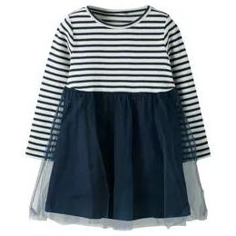 Minikleid name it "NMFTAIAS LS TULLE DRESS", M&auml;dchen, Gr. 128, N-Gr, navy blazer stripes:cloud dancer, Jersey, Obermaterial: 90% Baumwolle, 5% Elasthan, 5% metallisierte Fasern, geringelt, gestreift, unifarben, bequem, Rundhals, Kleider Minikleid