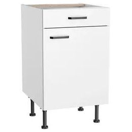 Unterschrank KOCHSTATION "KS-Paula", wei&szlig; matt, wei&szlig;, B:50cm H:87cm T:58,4cm, Schr&auml;nke, Unterschrank, 50 cm breit, 87 cm hoch, mit 1 Schubkasten, 1 T&uuml;r, 1 Einlegeboden
